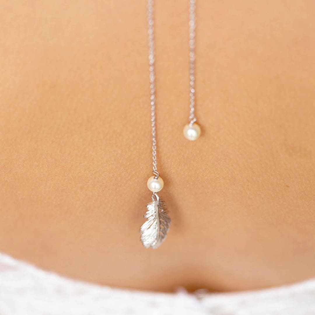 Feather Bridal Back Jewelry, Clyde, Boho Wedding Jewelry, Boho Back Pendant, Feather Jewelry ...