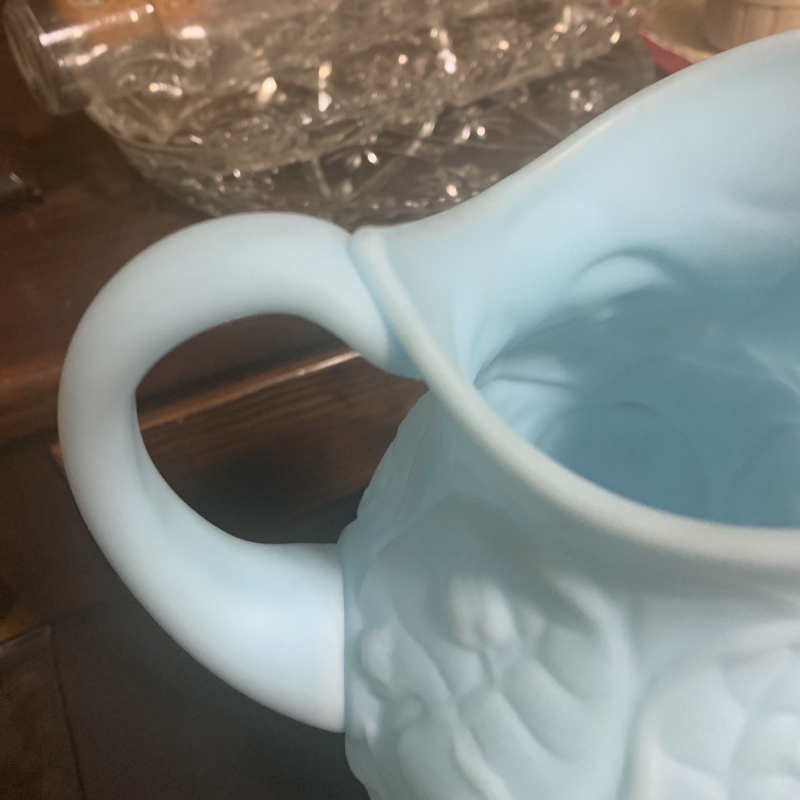 Vintage Fenton Custard Blue Satin Glass Pitcher Water Lily Design 7 ...