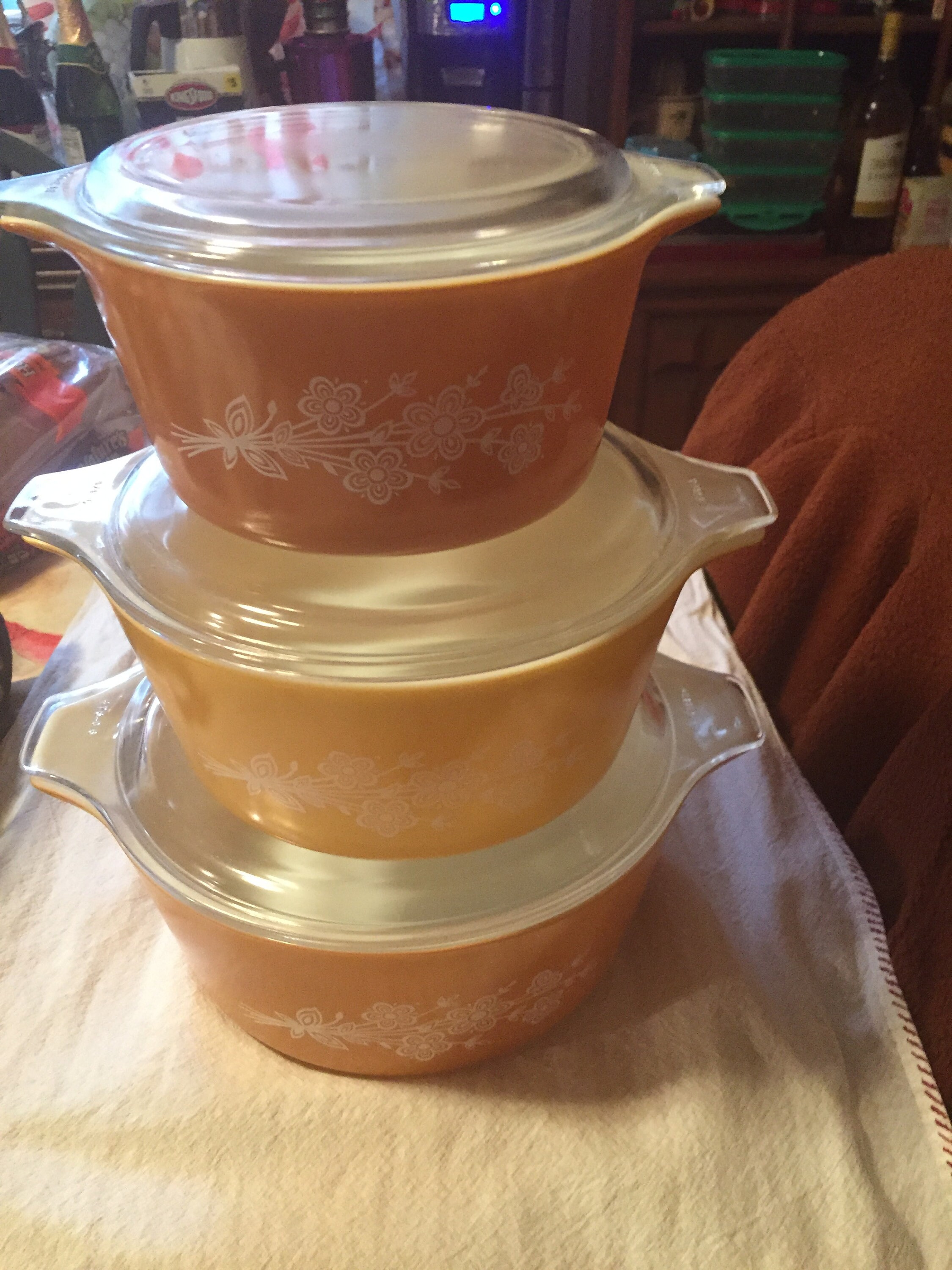 Vintage 1979 PYREX Butterfly Gold Set/3 Lidded Casserole Bowls 473, 474 ...