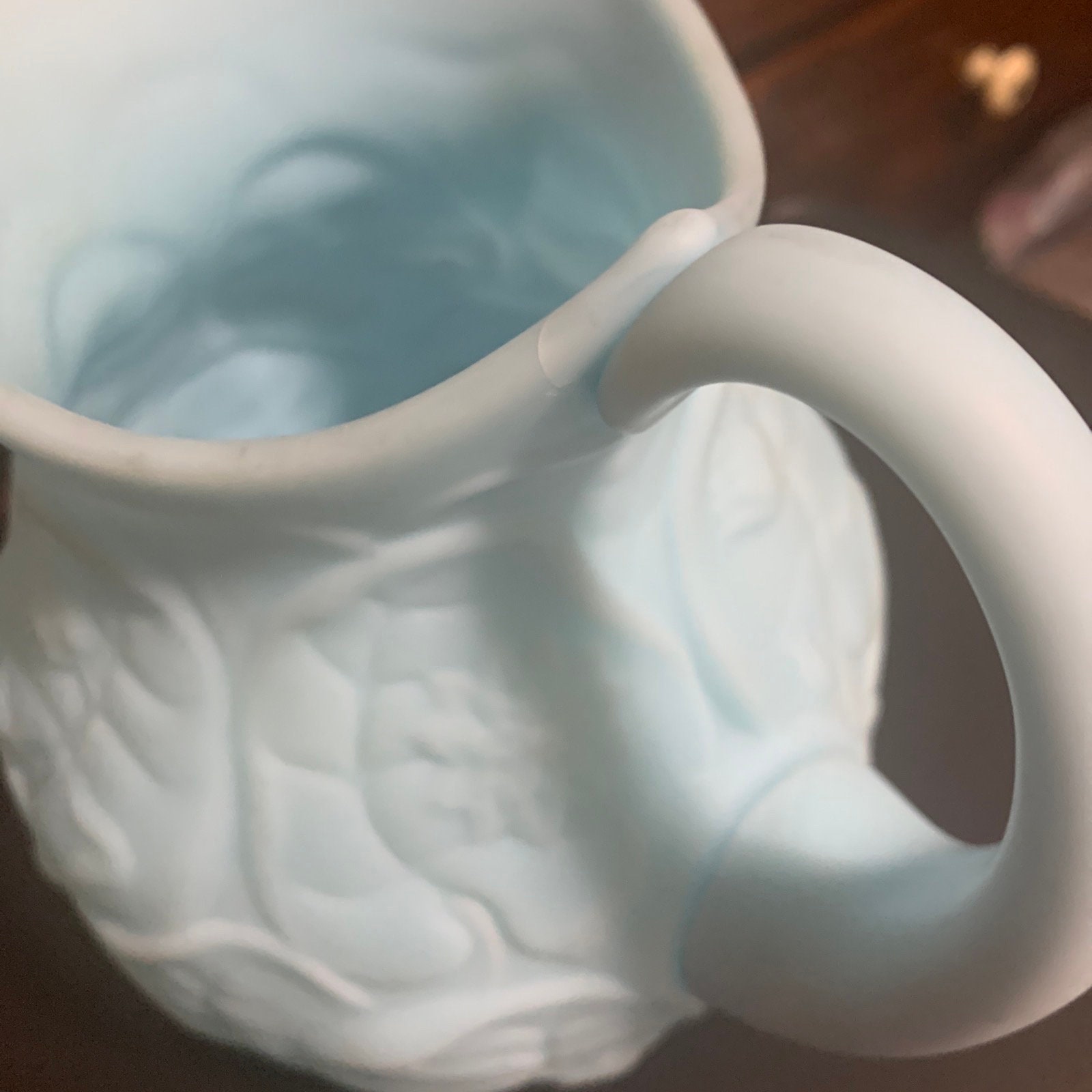 Vintage Fenton Custard Blue Satin Glass Pitcher Water Lily Design 7 ...