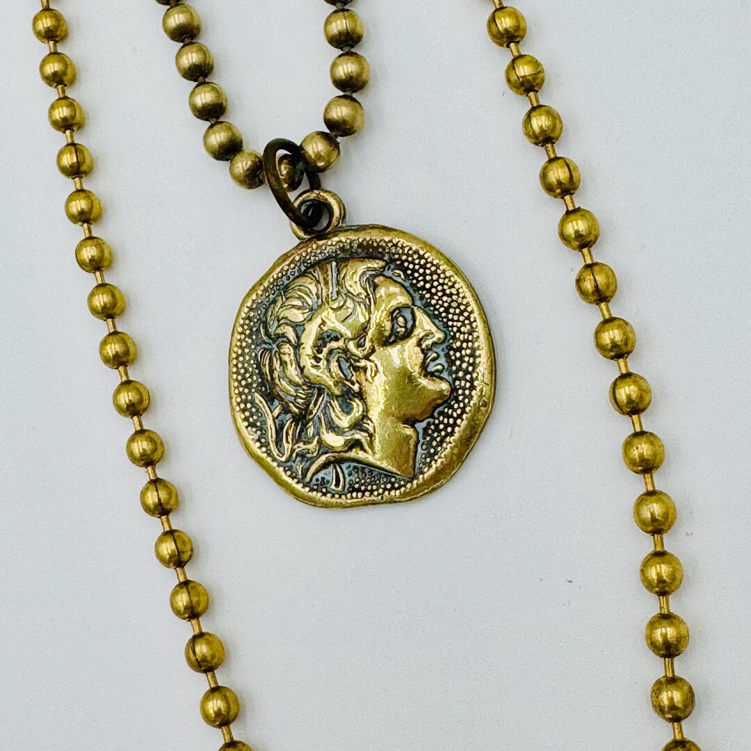 Vintage Alexander the Great Pendant Necklace With Two Brass Bead Chains ...