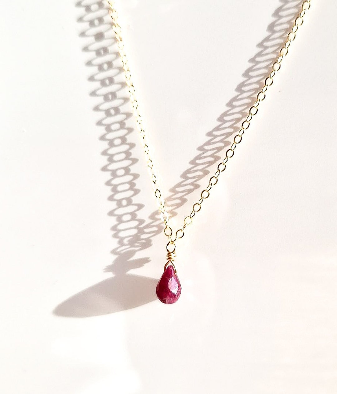 Faceted Ruby Teardrop Necklace, Gold Filled or Sterling Silver - Etsy