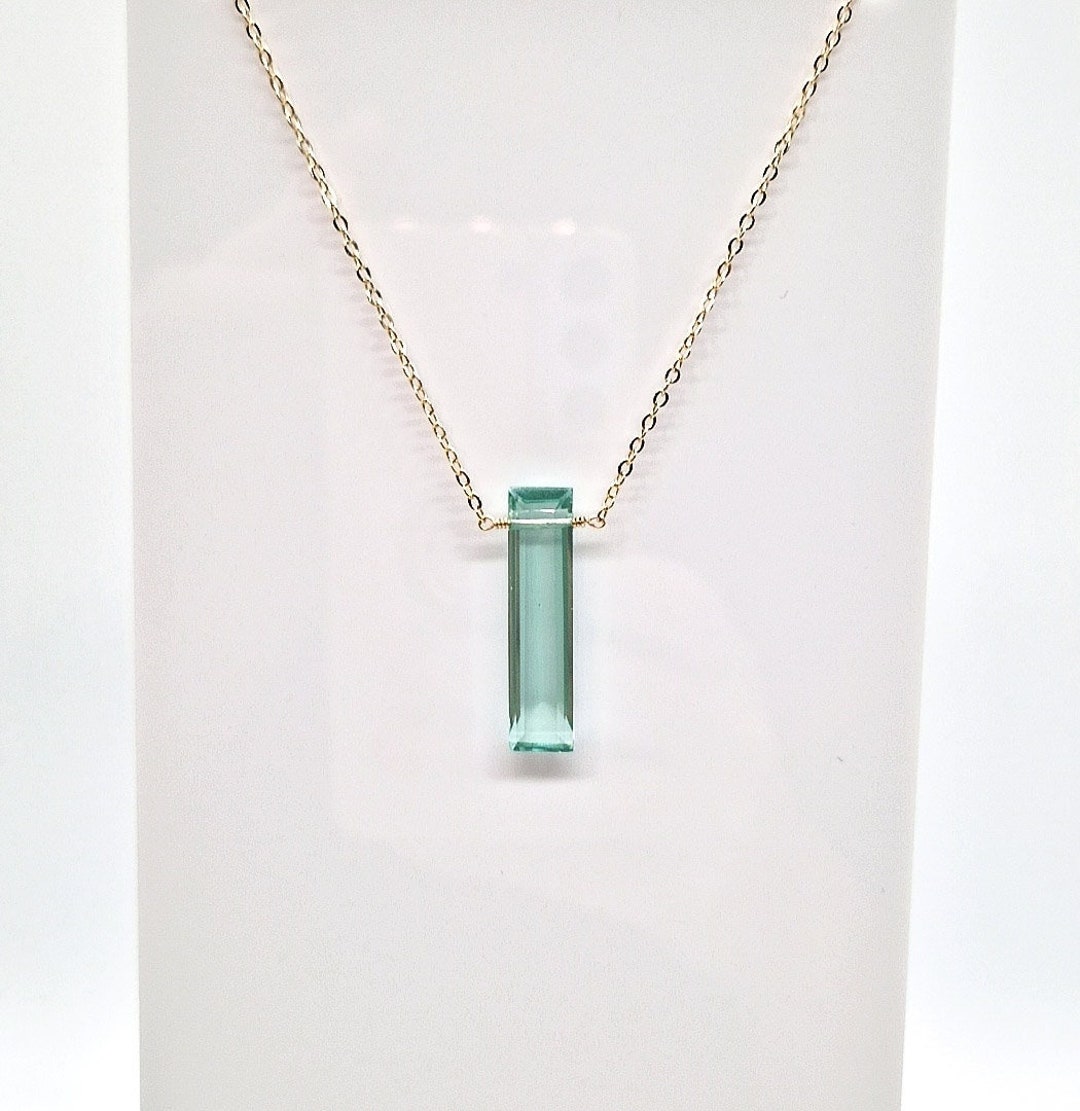 Aquamarine Necklace, Gold Chain, Aquamarine Pendant, Sterling Silver ...