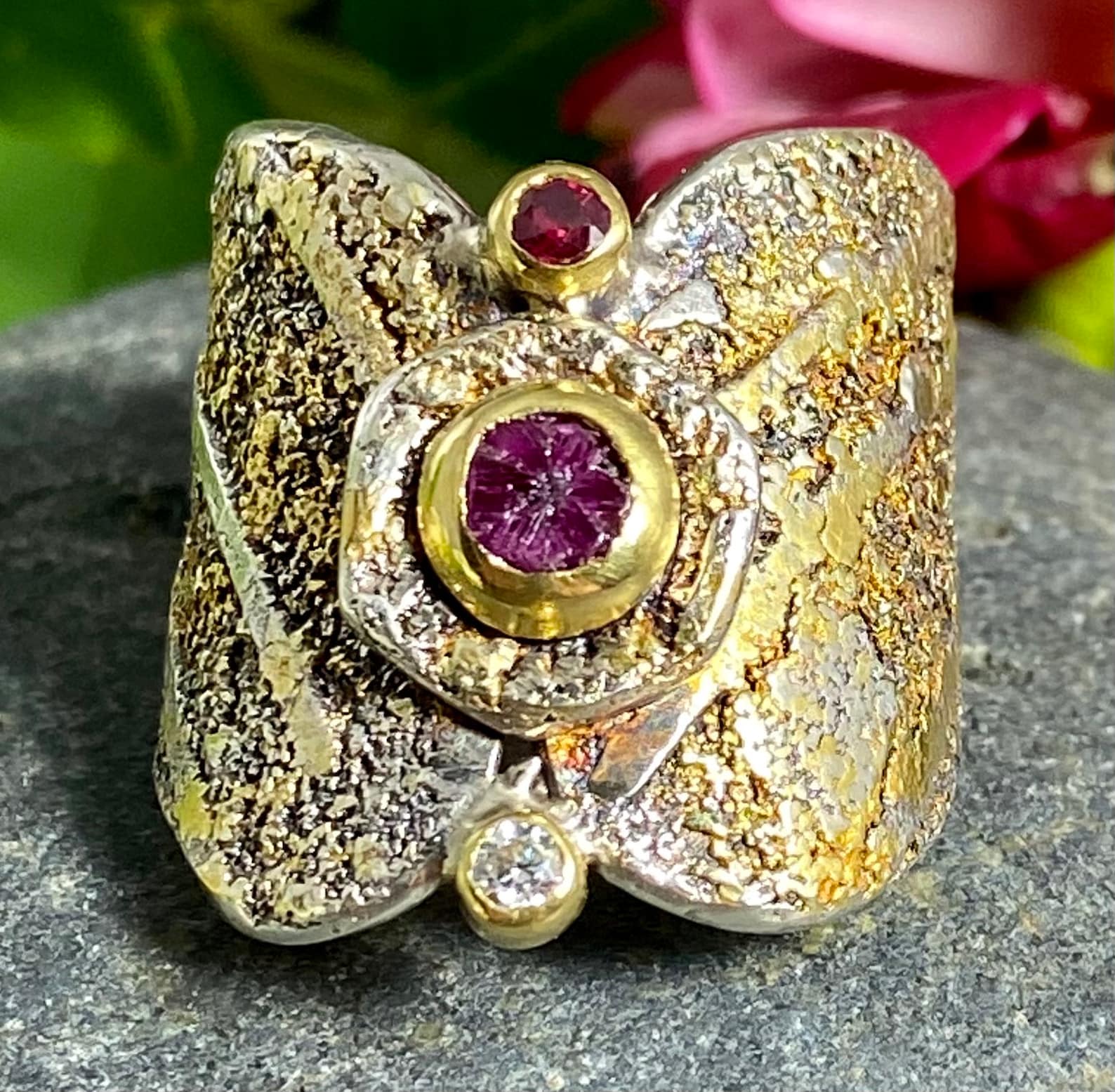 Sterling Silver and Fused Gold Trapiche Ruby Ring - Etsy