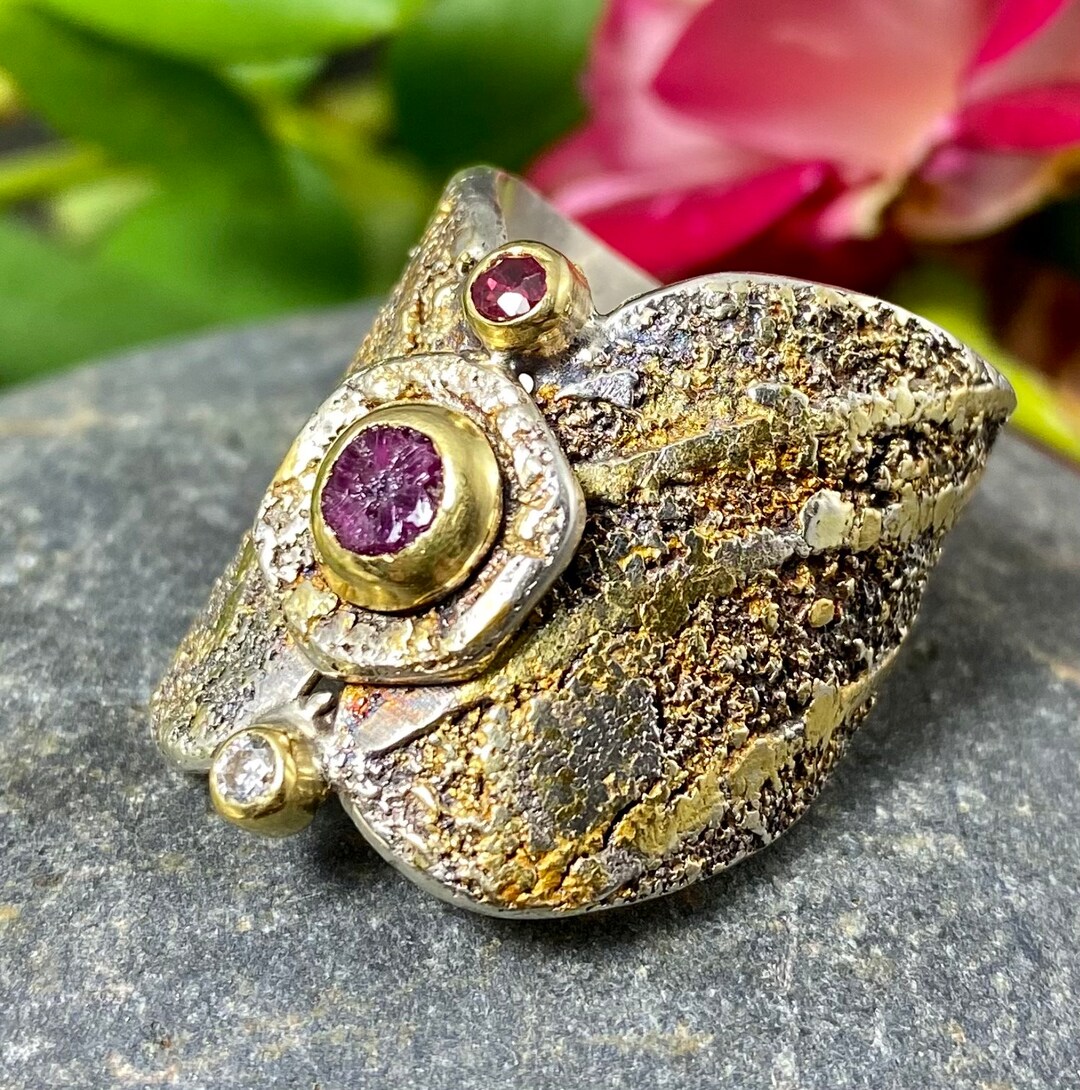 Sterling Silver and Fused Gold Trapiche Ruby Ring - Etsy