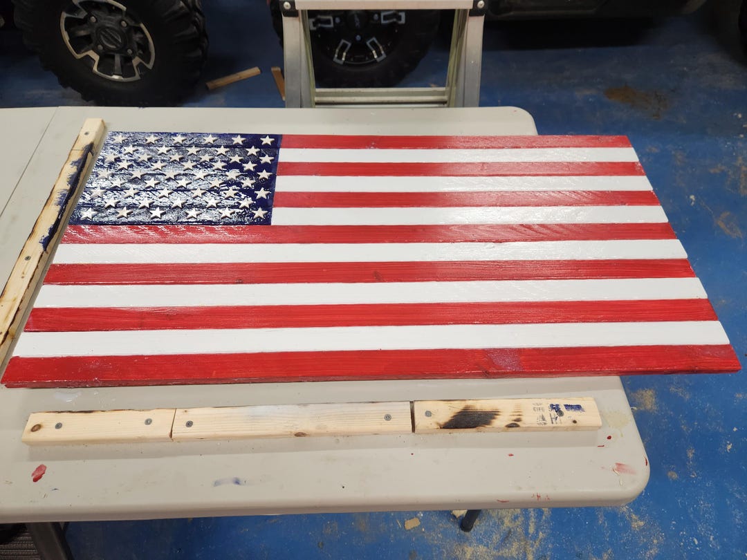 US Wood American Flag, Veteran Made - Etsy