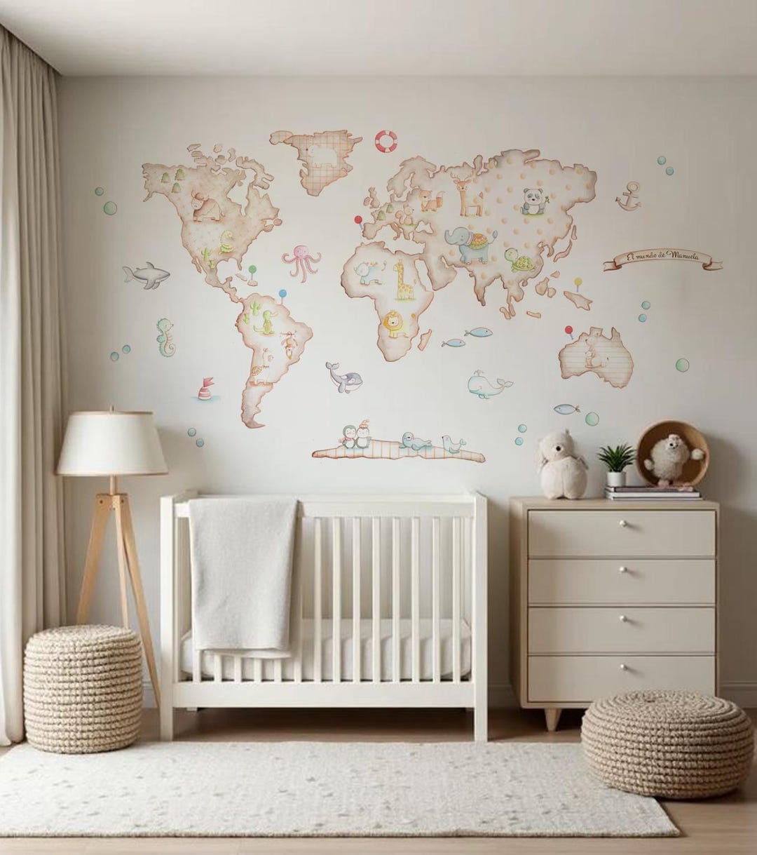 World Map Children's Vinyl. World Map Wall Decal. Nursery Wall Sticker ...