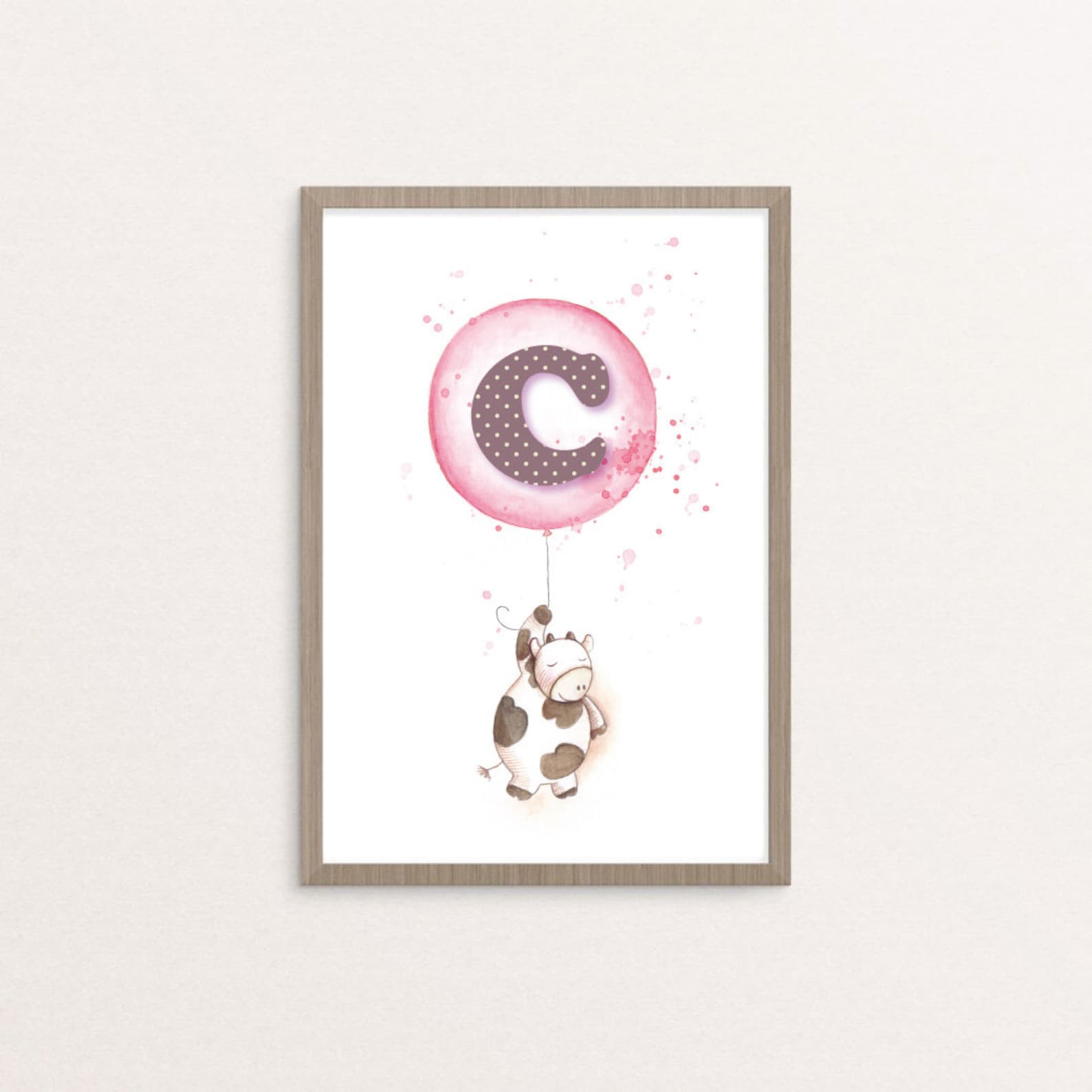 Initial letter C cow printable art . digital Nursery Print | Etsy