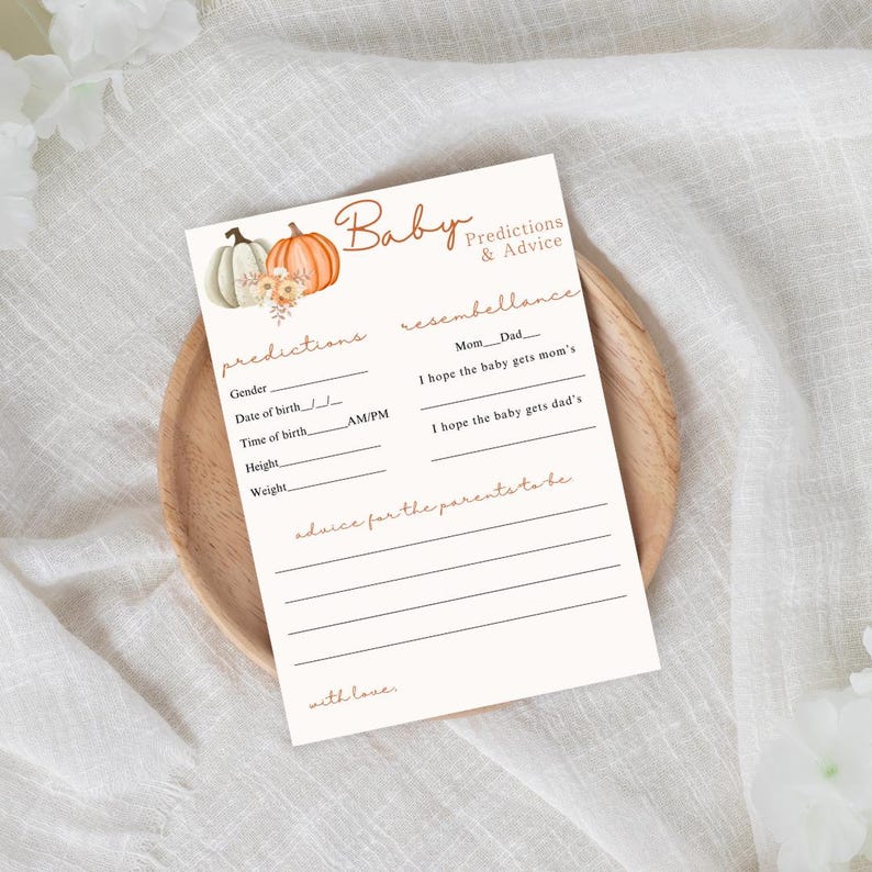 Fall Floral Pumpkin Baby Shower Game Predictions and Advice Card - Etsy