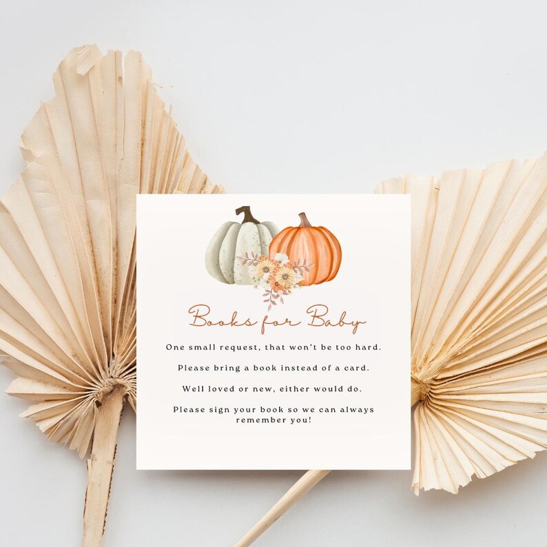 Books for Baby Card Fall Floral Pumpkin Baby Shower Invitation Card ...