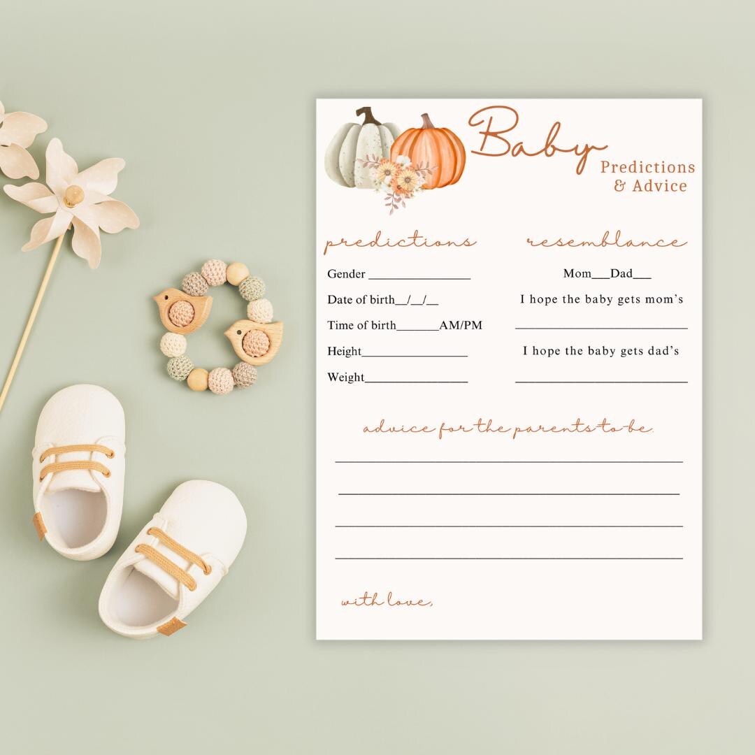 Fall Floral Pumpkin Baby Shower Game Predictions and Advice Card - Etsy