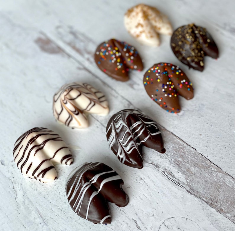 Gourmet Chocolate Dipped Fortune Cookies, Chocolate Fortune Cookies ...