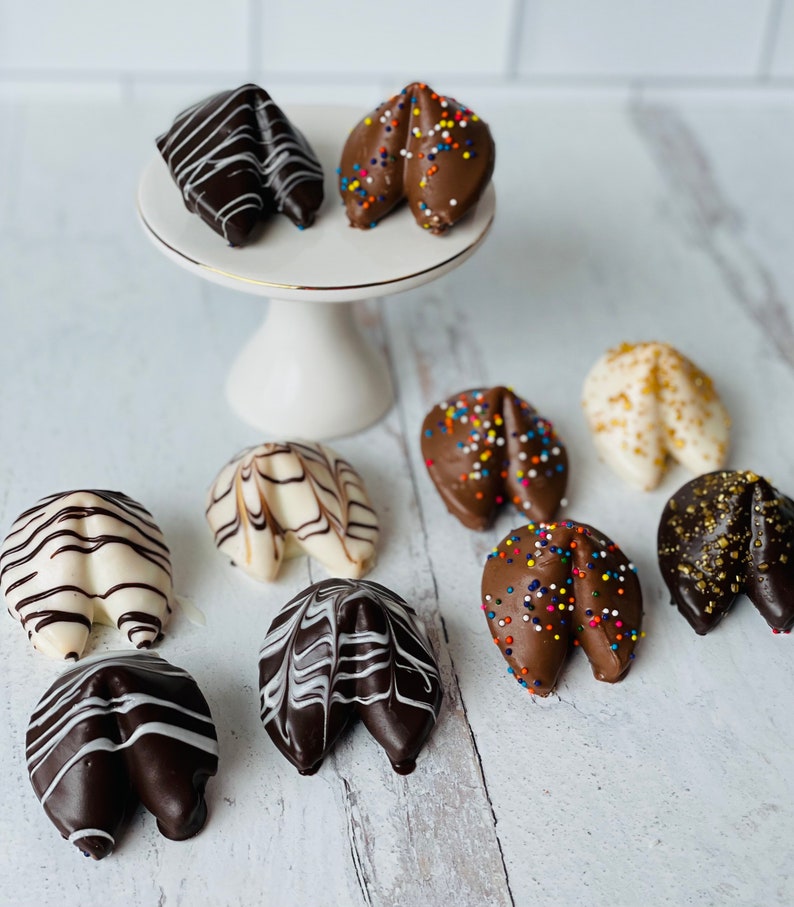 Gourmet Chocolate Dipped Fortune Cookies, Chocolate Fortune Cookies ...