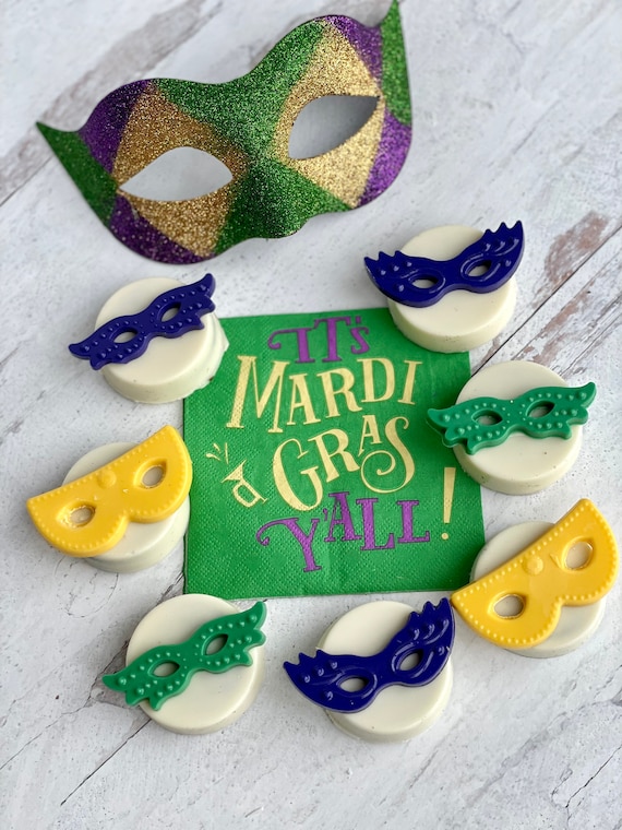 Set of 12 Mardi Gras Cookies Mask Cookies Chocolate Covered - Etsy