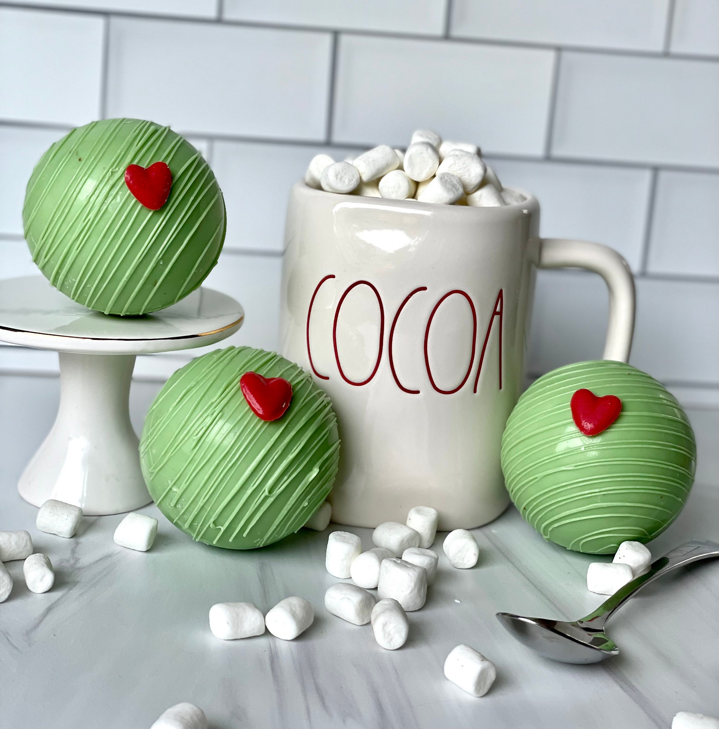 Set of 4 Large Hot Chocolate GREEN Bombs, Chocolate Bombs, Cocoa Bombs ...