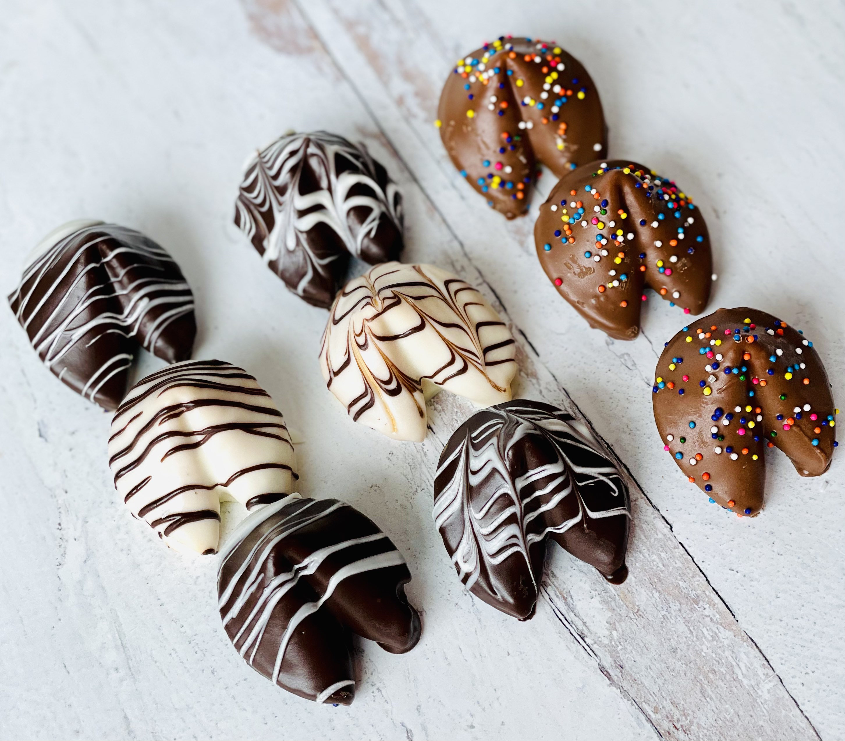 Gourmet Chocolate Dipped Fortune Cookies, Chocolate Fortune Cookies ...