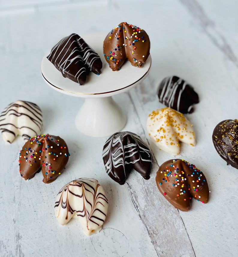 Gourmet Chocolate Dipped Fortune Cookies, Chocolate Fortune Cookies ...