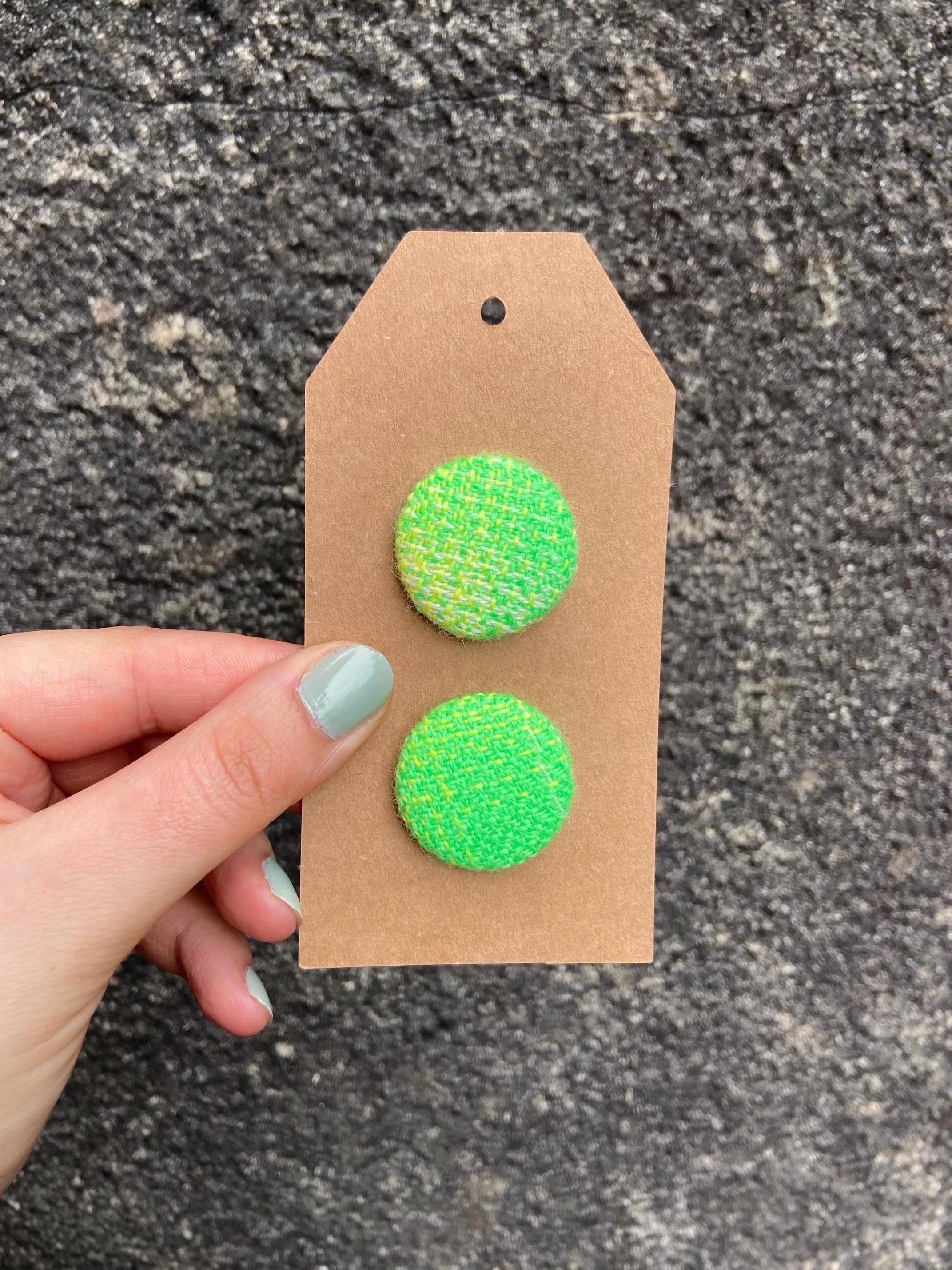 Large Neon Green and Neon Yellow Buttons Handwoven Fabric Covered ...