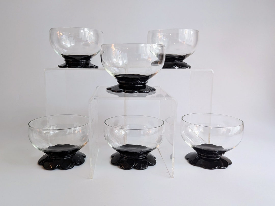 H.C. Fry Glass Black Petal Footed Dessert Fruit Dishes, Lily Pad ...