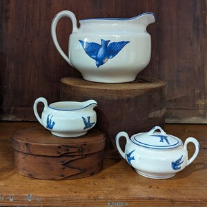 Vintage Bluebird Pitcher, Sugar & Creamer KTK 1930s Ohio Pottery - Etsy