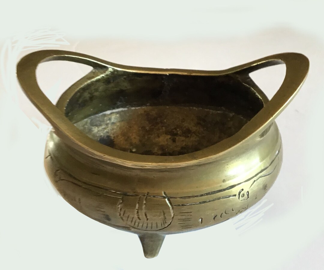 Vintage Two Handle Solid Brass Chinese Incense Burner With Three Feet ...