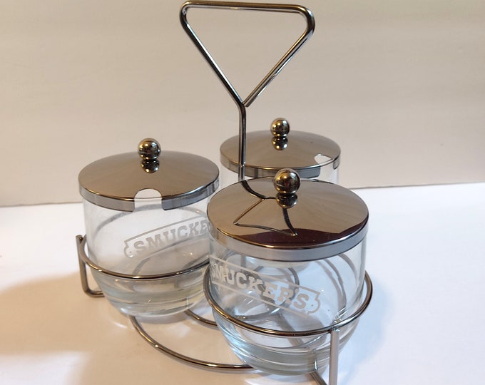 Smucker's Jelly and Jam Serving Jars and Caddy - Clear Glass Retro Old ...