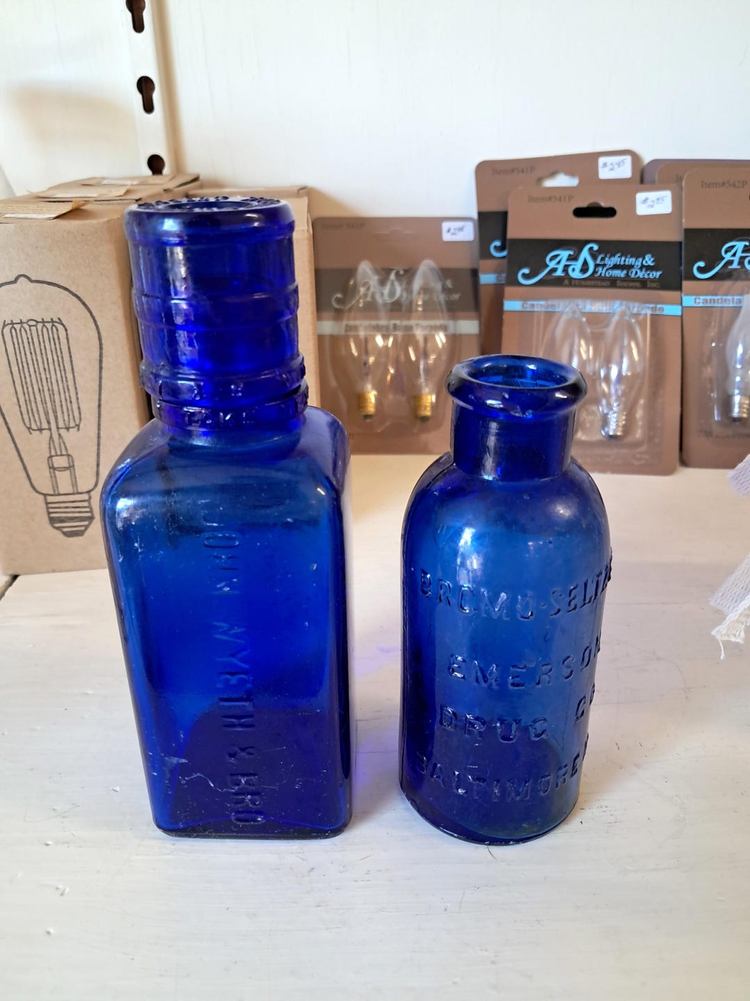 Antique John Wyeth & Bro and Bromo-seltzer Emerson Drugs Cobalt Blue ...