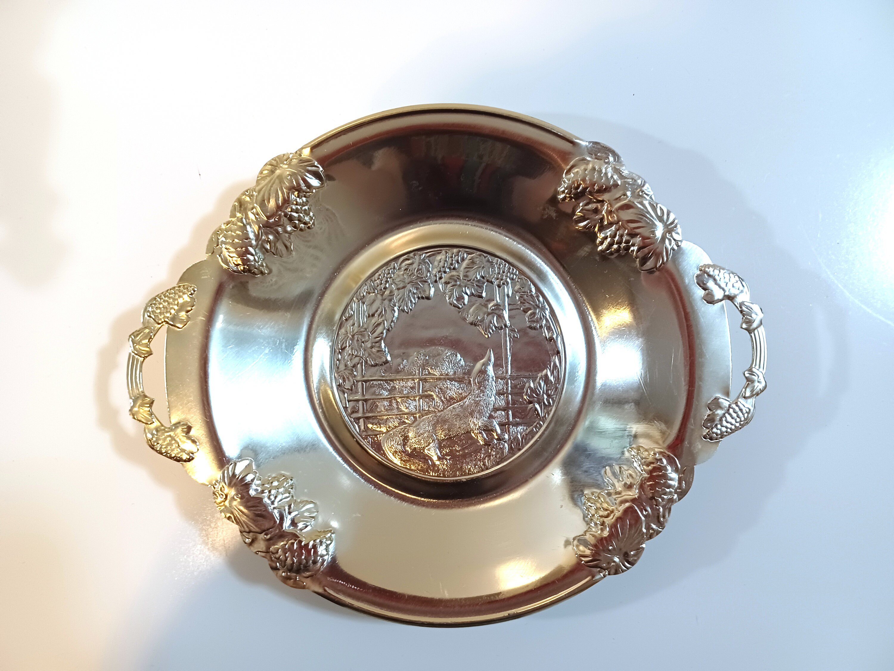 Aluminum Fox Bowl Fox Serving Tray With Handles, Country Fox Grape ...