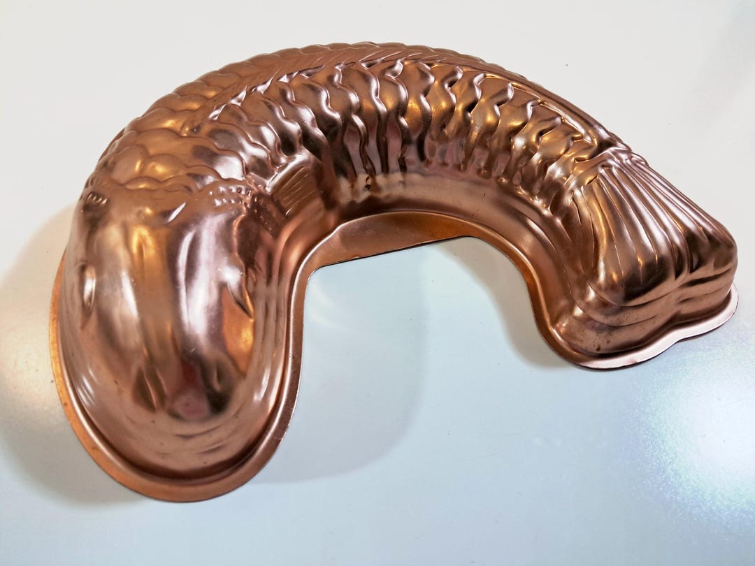 Vintage Large Copper Colored Aluminum Fish Jello Mold - Large Copper ...