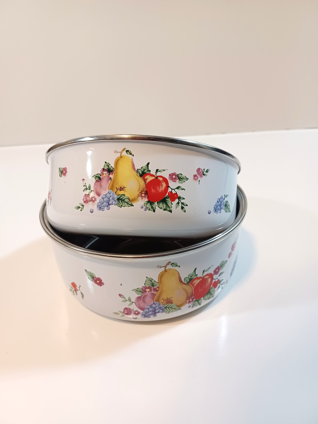 Enamel Bowl Set - Vintage Mid Century Kitchen Lincolnware Enamel Bowl ...