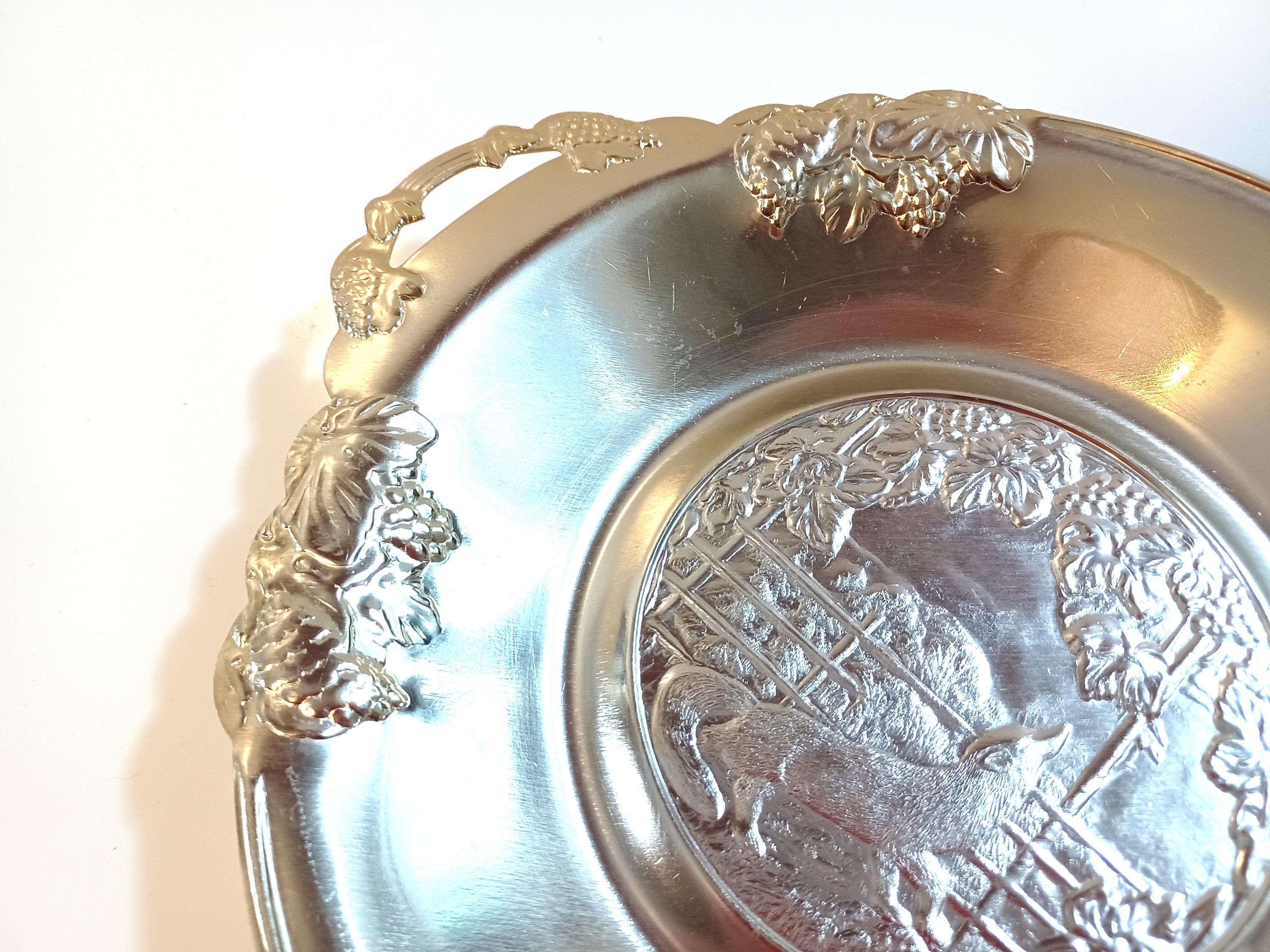 Aluminum Fox Bowl Fox Serving Tray With Handles, Country Fox Grape ...