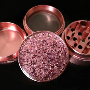 Mini Pink Rose Gold Glitter Aluminium Herb Tobacco Grinder Girly ...