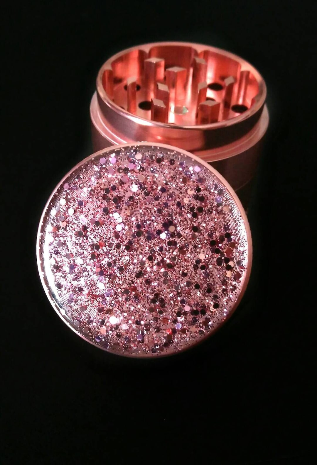 Mini Pink Rose Gold Glitter Aluminium Herb Tobacco Grinder Girly ...