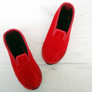 Red Wool Slippers for Woman, House Slippers, Velvet Home Shoes ...