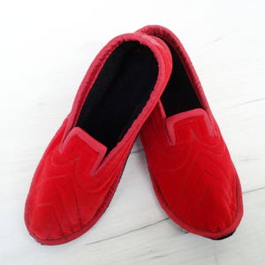 Red Wool Slippers for Woman, House Slippers, Velvet Home Shoes ...