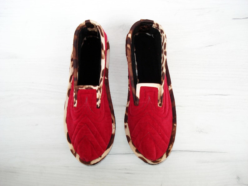 Velvet Womens Slippers, Red Wool House Slippers, Wool Shoes Woman ...