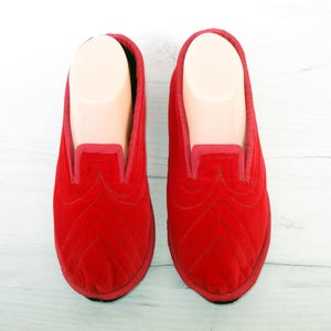 Red Wool Slippers for Woman, House Slippers, Velvet Home Shoes ...