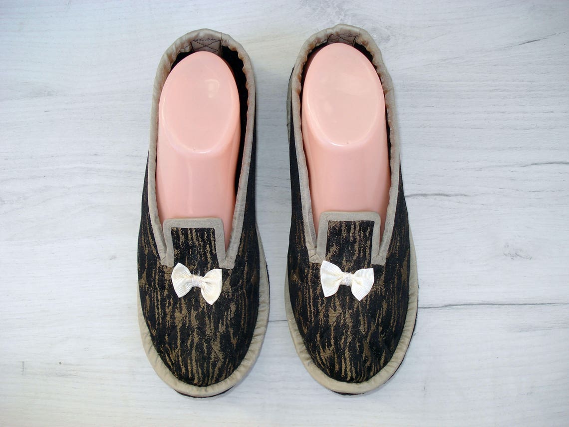 Elegant Wool Womens Slippers with ribbon Black Slippers | Etsy