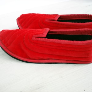 Red Wool Slippers for Woman, House Slippers, Velvet Home Shoes ...