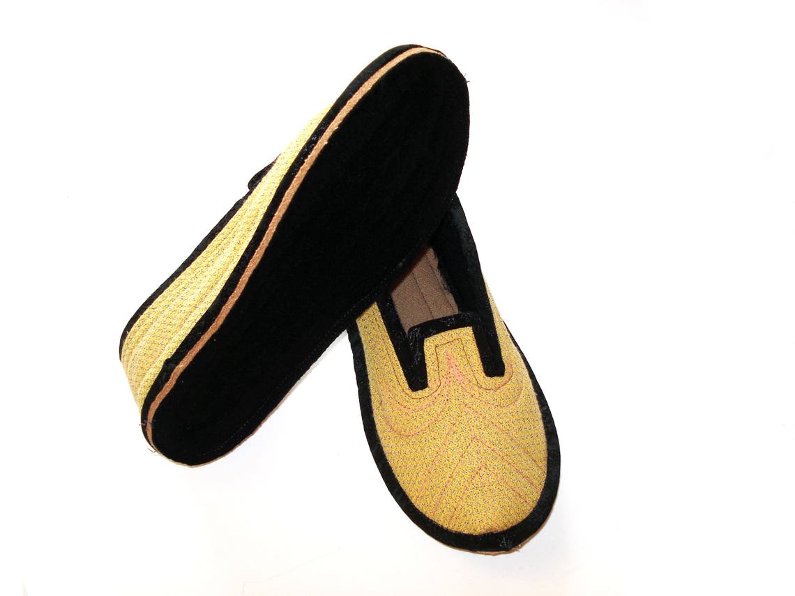 Yellow Womens Wool Slippers, Thick Slippers Women, Soft Sole Shoes ...