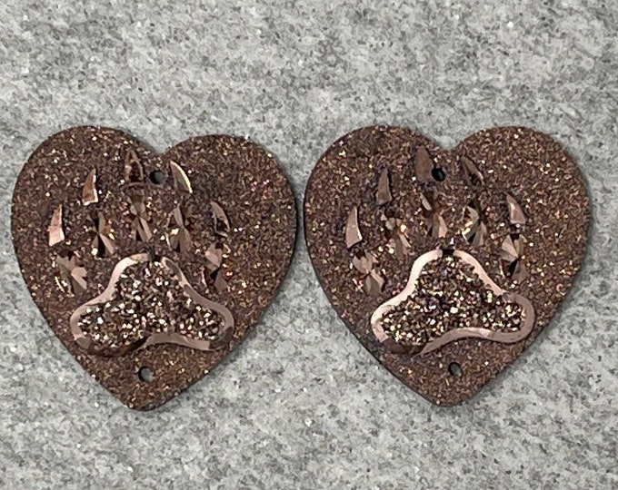 Rose Gold Heart Bear Paw Pair, 25mm~ Resin Cabs Gems Beading Cabochons ...