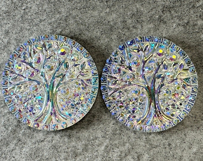 Crystal Tree of Life Round Pair, Resin Cabochons Gems, F14 - Etsy