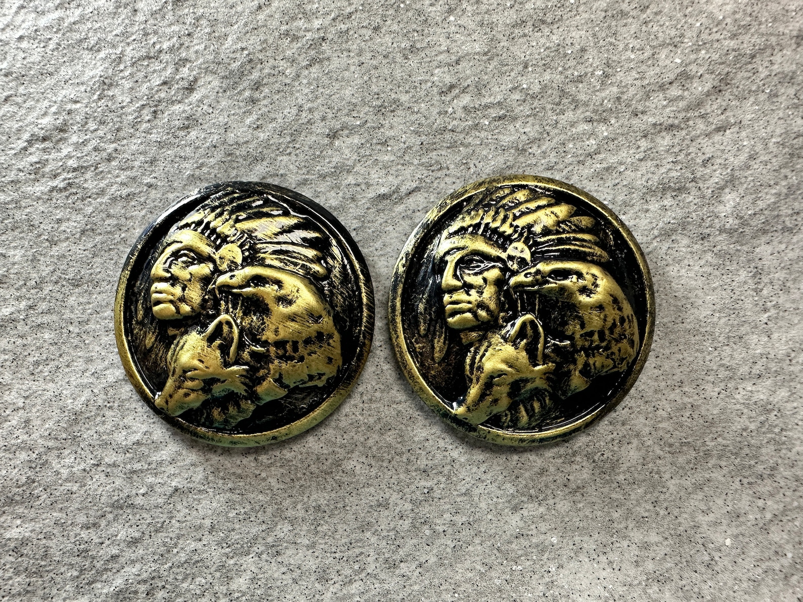 Gold Chief, Eagle, & Wolf Round Pair, 35mm Resin Cabochons Gems, G20 - Etsy