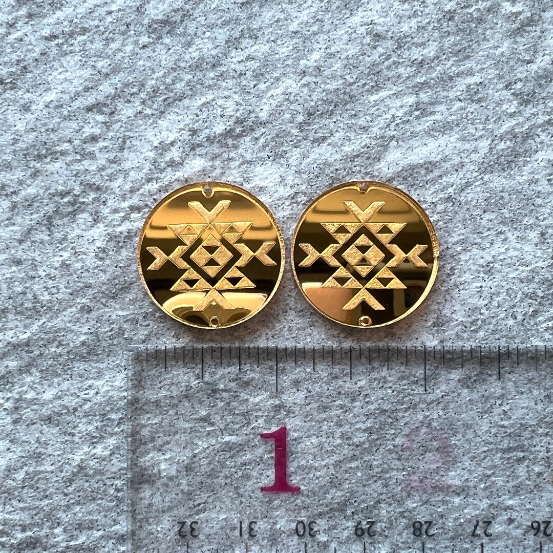 Gold Native Aztec Design, Round 25mm, Mirror Acrylic Cabochons - #36 - Etsy