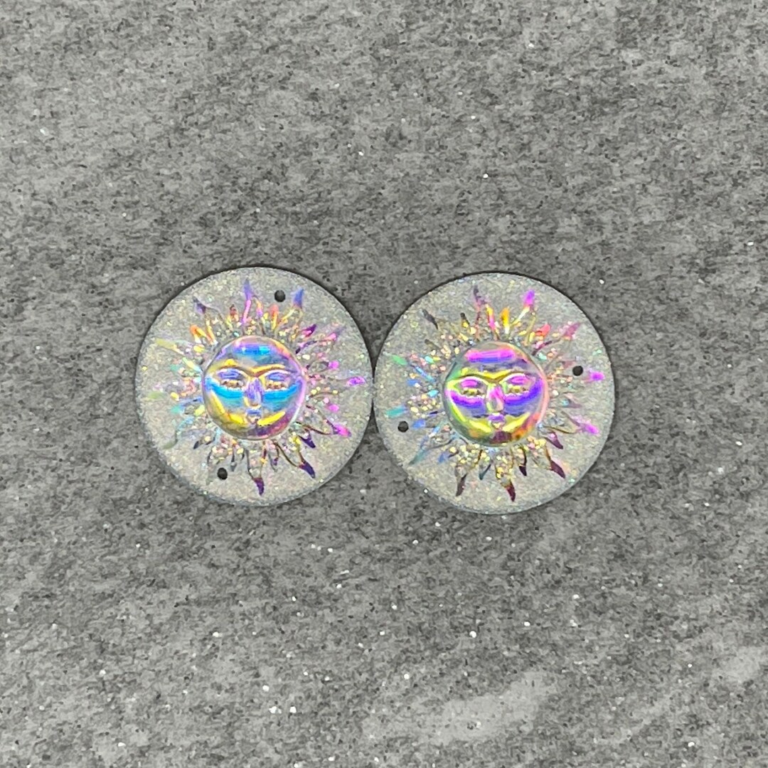 Crystal AB Round Moon Face, Pair, 25mm Resin Cabs Gems Beading ...