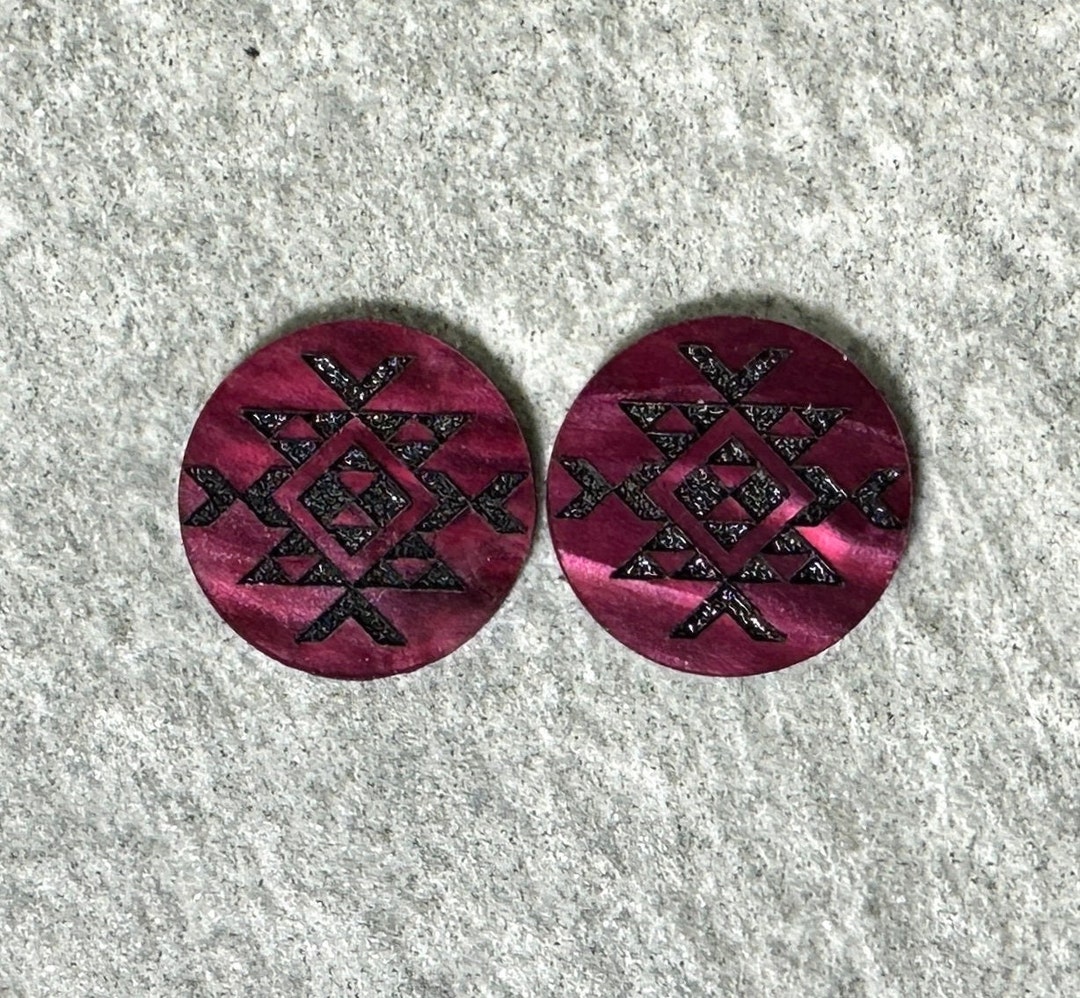 Maroon Marble Aztec Design, Round 25mm, Black Painted Accents, Acrylic ...