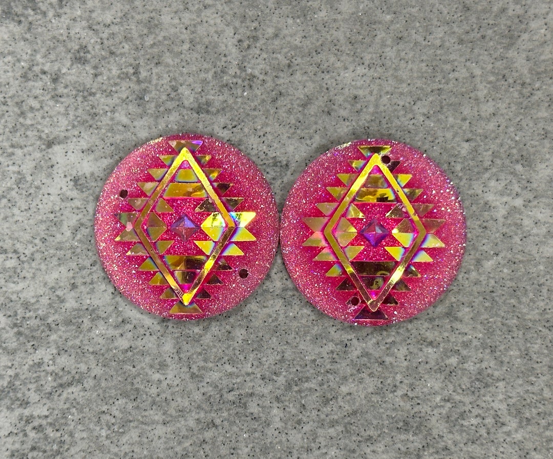 Pink Round Aztec Triangle Pair, 25mm Resin Cabs Gems Beading Cabochon ...