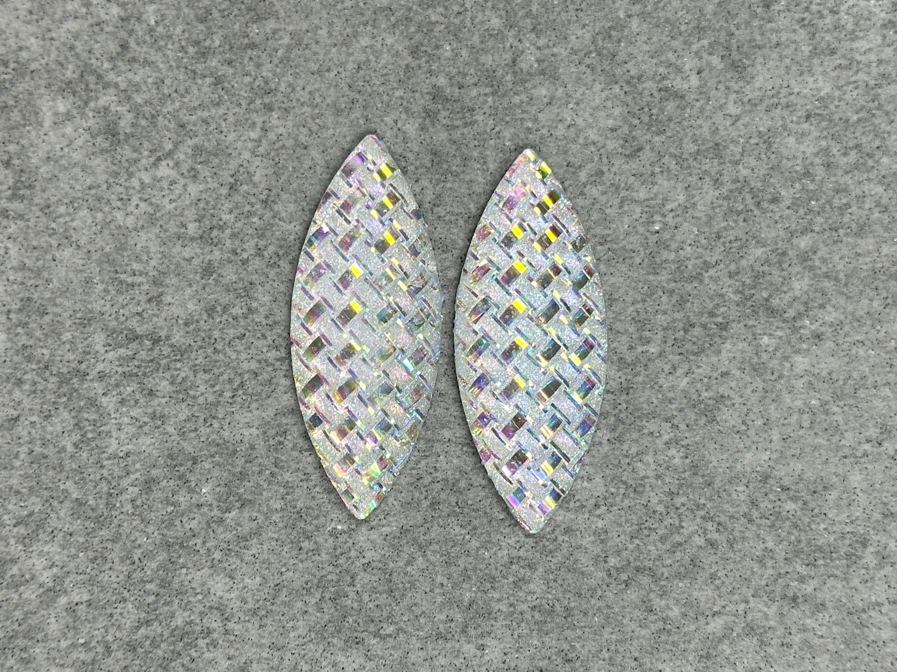 Basket Weave, Transparent With AB Coating. Horse Eye, Pair, 20x50mm ...