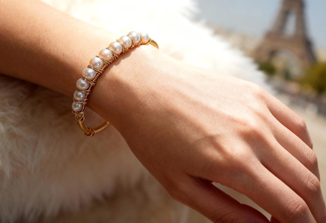 Bracelet Jonc En Plaqué or Avec Perles Naturelles – Fait Main ...