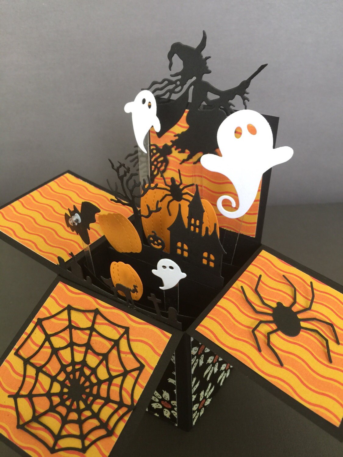 Halloween pop up card Flying witch pop up box card 3D | Etsy